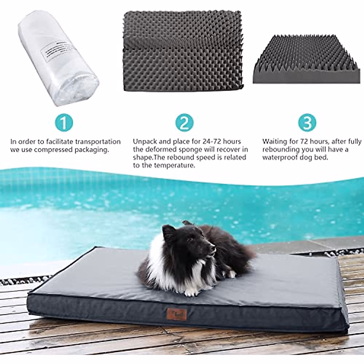 Tail Stories Outdoor All Weather Dog Bed, Waterproof Dog Bed for Large Dogs, Orthopedic Egg Foam Pet Bed with Washable and Removable Oxford Cooling Cover