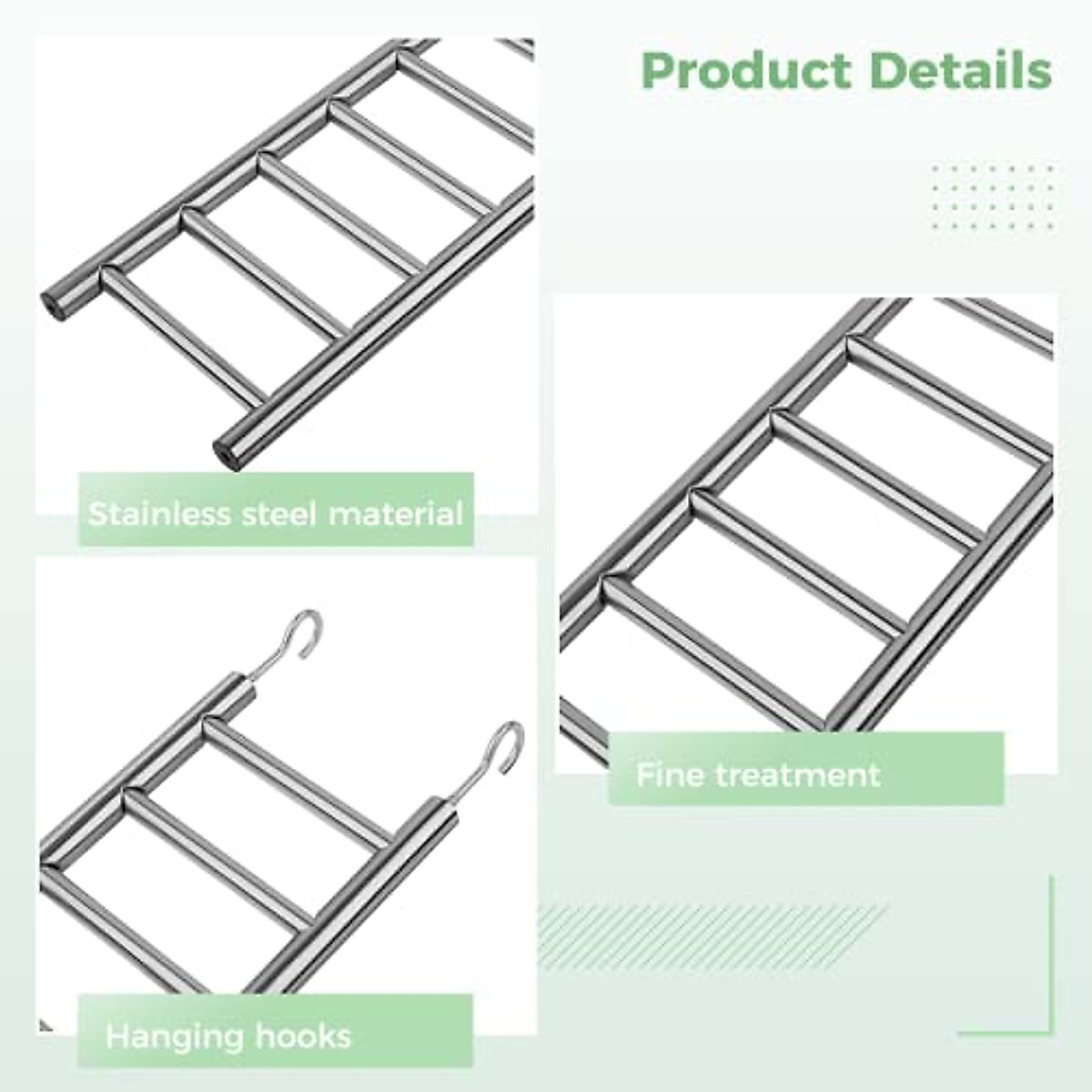 GEKMOR Parrot Ladder 9-Step Stainless Steel Rustproof Metal Nonskid Smooth Portable Bird Cage Ladder with Hooks Cockatiel Stand Ladder for Parrots Parakeets Cockatoos Lovebirds