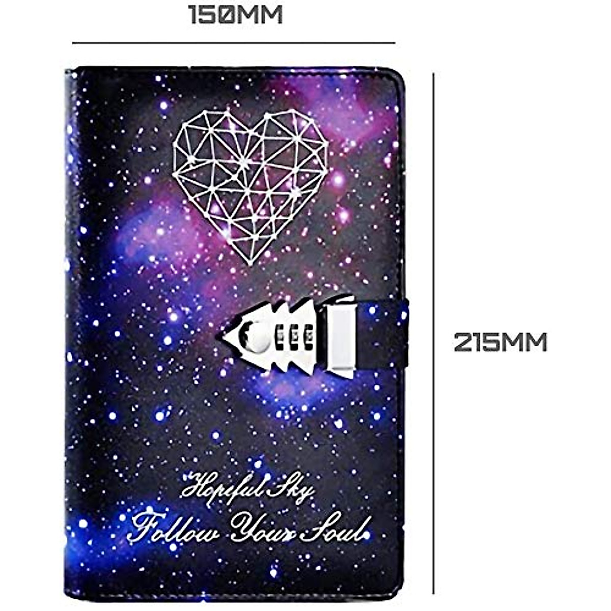 A5 PU Leather Diary with Lock Digital Password Notebook Locking Journal Writing Notebook with a Pen for Women and Girls Heart Shaped Stationery ,Purple