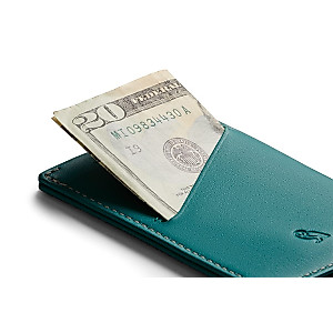Bellroy Card Sleeve (Premium Leather Card Holder or Minimalist Wallet, Holds 2-8 Cards or Business Cards, Folded Note Storage) - Teal
