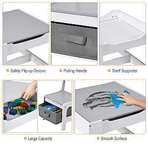 HONEY JOY Kids Table and Chair Set, 3-in-1 Children Wooden Activity Table and 2 Chairs for Art Craft, Storage Drawer&Box, 3-Piece Toddler Furniture Set for Daycare Playroom, Gift for Boy Girl