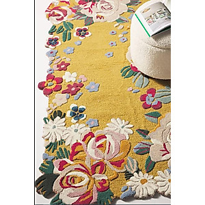 PB Rugs Traditional Multi Colored Floral Rug 100% Hand Tufted Carpet Persian Style Area Rug Off White/Ivory,Yellow/Green Tufted Flower Rug (Yollow/Green, 9x6)