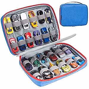 KISLANE 24 Toy Cars Storage for Hot Wheels, Storage Case Compatible with 24 Hot Wheels, Matchbox Cars, Mini Toys, Hot Wheels Storage for Kids, Bag Only (Blue)