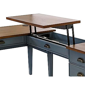 Farmhouse Wood Half-Pedestal Writing Desk and Return, Open L-Shaped Table and Return, Office Desk and Return, Blue