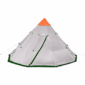 Tahoe Gear Bighorn Extra Large 18 by 18 Inch 12 Person Teepee Cone Shape Backpacking, Camping ,Teepee Tent for Adults, Orange/Grey