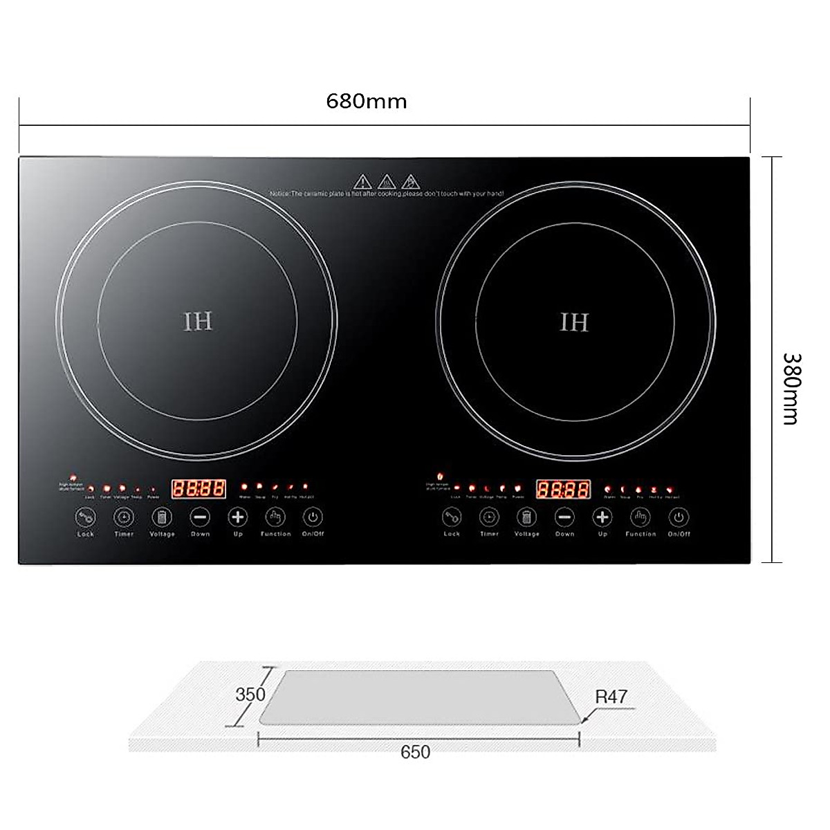 HinLIaDa Double Induction Cooktop Burner, 1200W Portable Electric Induction Cooker Touch Type Keys Dual Control Infrared Cooktop Glass Plate Electric Cooktop 8 Gear Firepower 110V