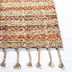 SAFAVIEH Cape Cod Collection Accent Rug - 4' x 6', Orange & Natural, Handmade Stripe Jute & Cotton Braided Tassel, Ideal for High Traffic Areas in Entryway, Living Room, Bedroom (CAP844P)