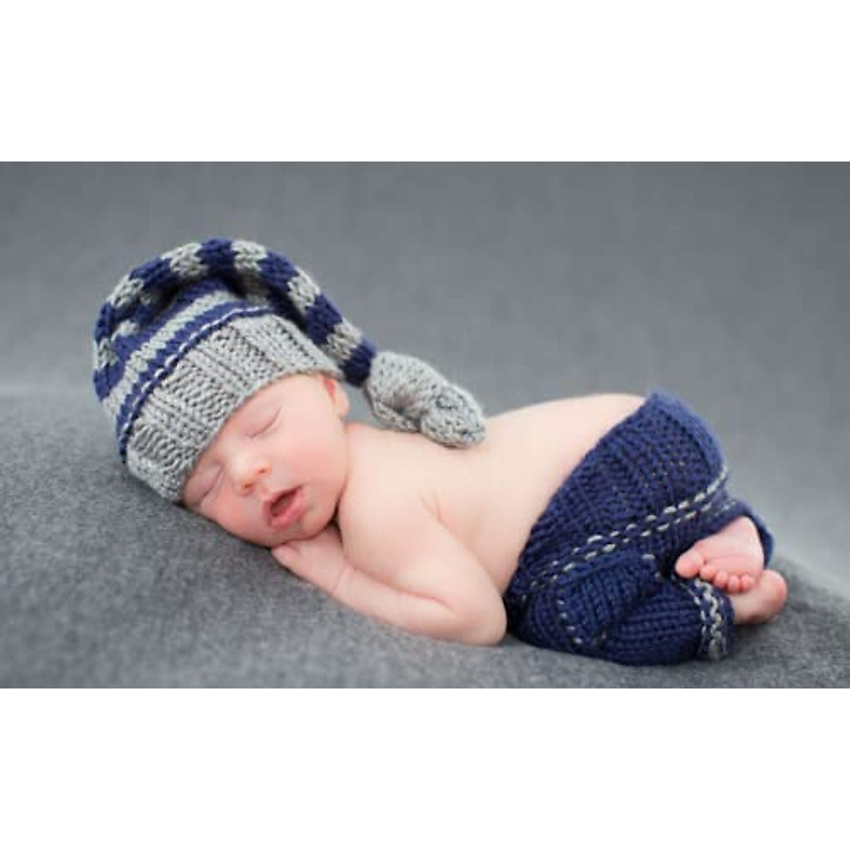 Newborn Baby Photo Shoot Props Girl Boy Crochet Knit Hat Costume Stripe Hat Pants Overalls Photography Props (Multicolor)