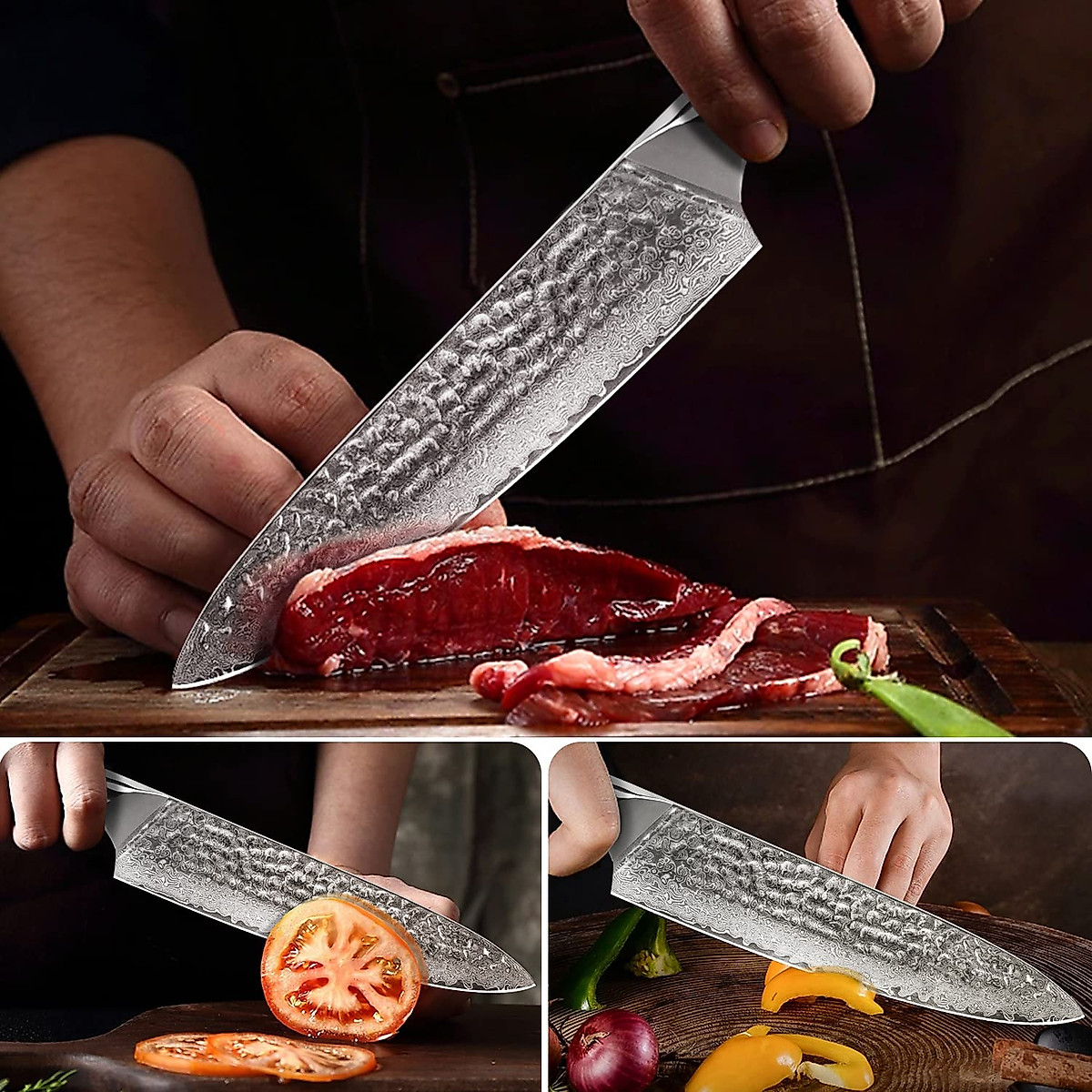 Chef Knife 8 Inch Damascus Kitchen Knife, Professional Japanese VG10 Damascus Steel Cooking Knife, Ergonomic Wood Knife Handle, Super Sharp Chef's Knives with Gift Box