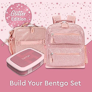 Bentgo® Kids 5-Compartment Lunch Box - Glitter Design for School, Ideal for Ages 3-7, Leak-Proof, Drop-Proof, Dishwasher Safe, & Made with BPA-Free Materials (Glitter Edition - Petal Pink)