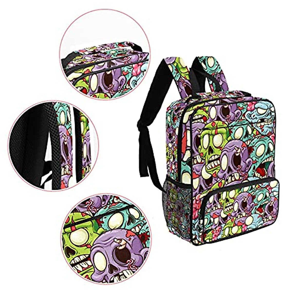 LORVIES Cartoon Zombie Heads School Bag for Student Bookbag Women Travel Backpack Casual Daypack Travel Hiking Camping