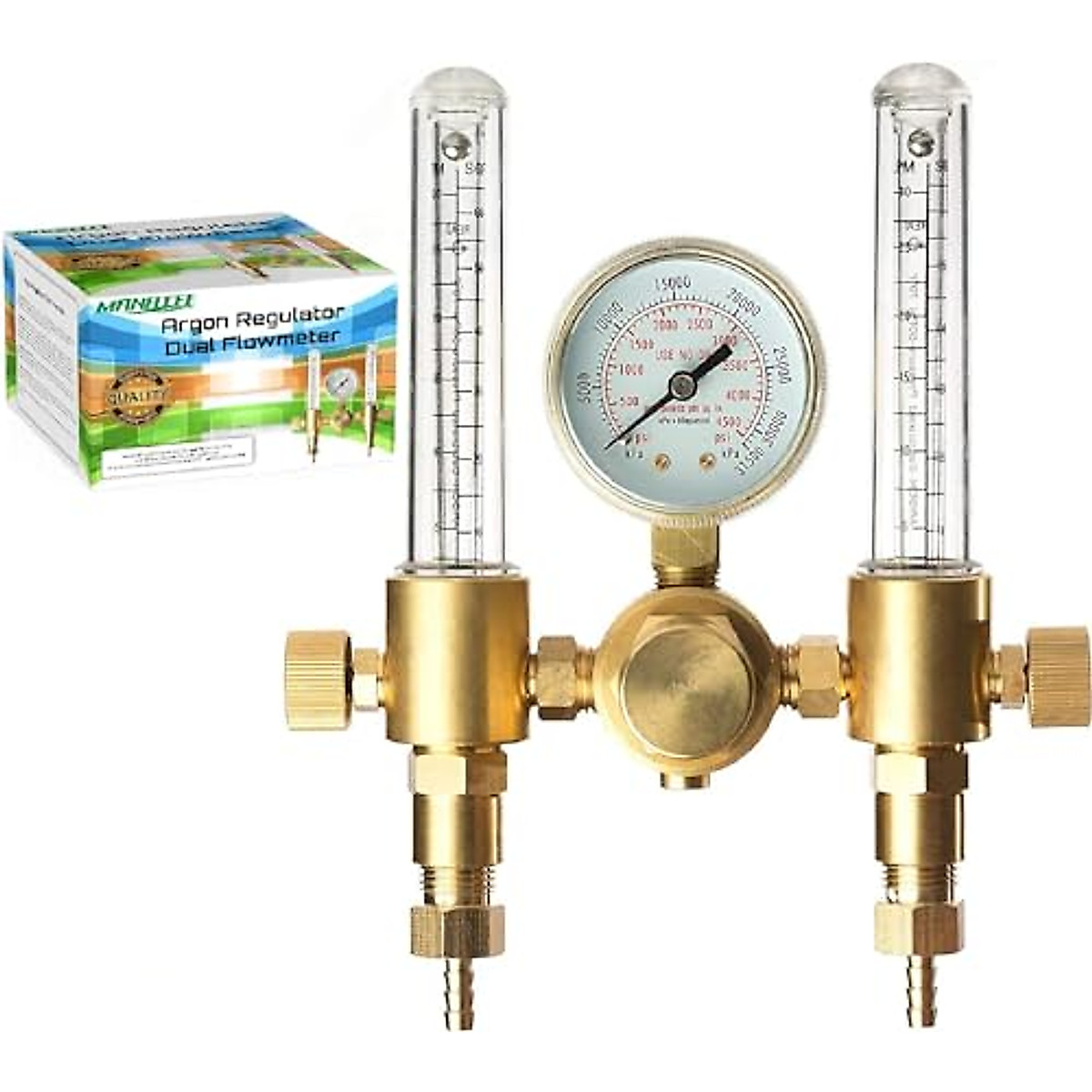 Argon Regulator Dual Co2 Flowmeter for TIG MIG Welder Gas and back purge 60 SFCH - CGA 580 inlet connection and 5/8" x 18RH outlet fitting - Accurate Gas Metering Delivery System by Manatee