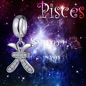 Pisces Zodiac Sign Dangling Charms Fit Pandora Birthday Bracelets - 925 Sterling Silver Constellation/Horoscope Necklace Pendants Beads, Gifts for Boyfriend/Girl/Christmas