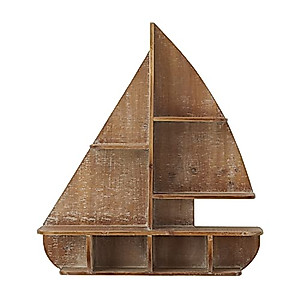 Deco 79 Wood Sail Boat 8 Cubbies Wall Shelf, 21" x 6" x 24", Brown
