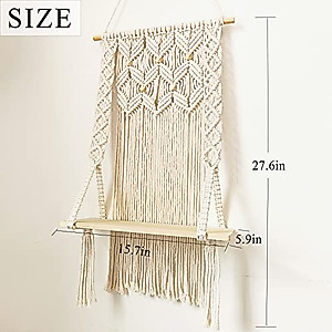 Macrame Wall Shelves Hanging Shelves,Floating Shelves Boho Rustic Decor,Wood Shelves for Bedroom,Bathroom,Living Room (Wooden Beads)