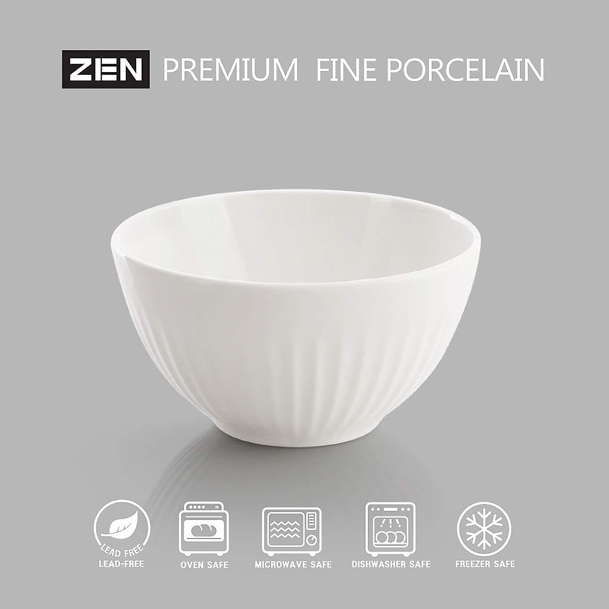 ZEN Pleats Porcelain Dessert Bowls 10oz Set of 6 (Mixed Color)