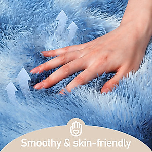 Blue White Rug for Living Room Fluffy 4x6 ft Bedroom Rug Non-Slip Fuzzy Area Rugs Shag Carpet for Nursery Kids Play Room Dorm Office Indoor 1.7'' Thick Soft Modern Plush Carpets