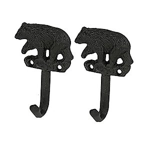 Set of 2 Black Bear Decor Cast Iron Wall Hooks, Coat Hooks, Towel Hooks