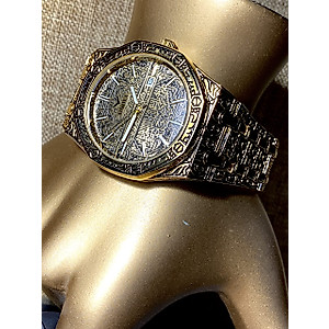 Men's Women's Hexagonal Black Gold Arabic Versus Dial Wrist Watch Band Luxury Bracelet Dial Watch For Men Women Hip Hop Watch, Waterproof Calendar Watch Fashion Classic Design Watch for Men