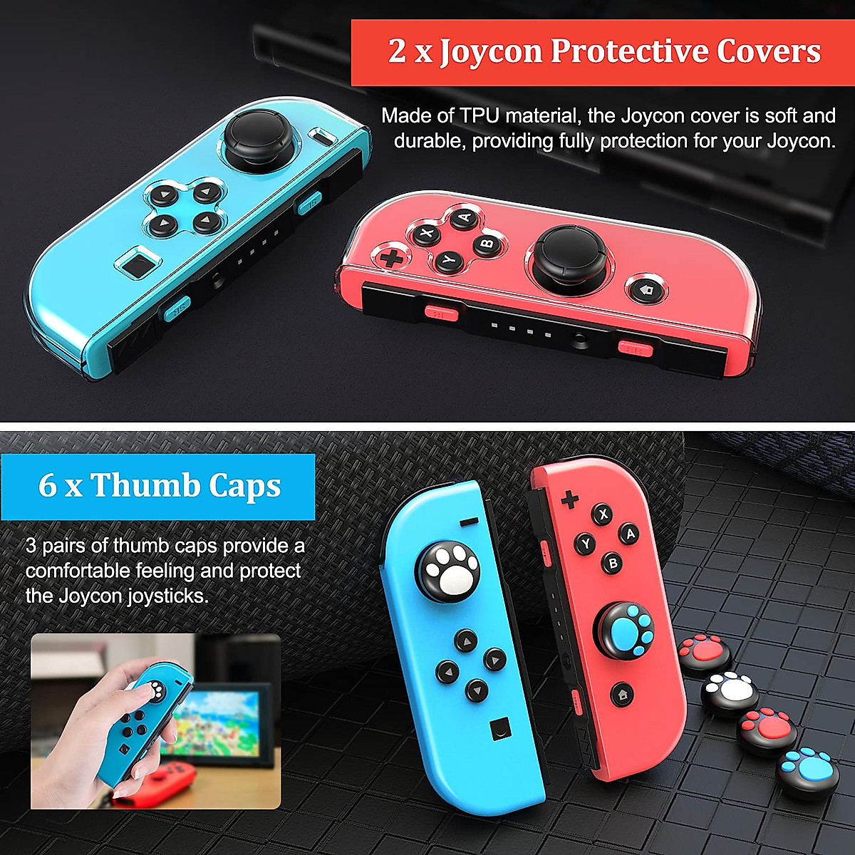 Switch Accessories Bundle, innoAura 20 in 1 Switch Accessories Kit Include Wrist Straps, Switch Carry Case, J-con Charging Dock, J-con Grips & Racing Wheels