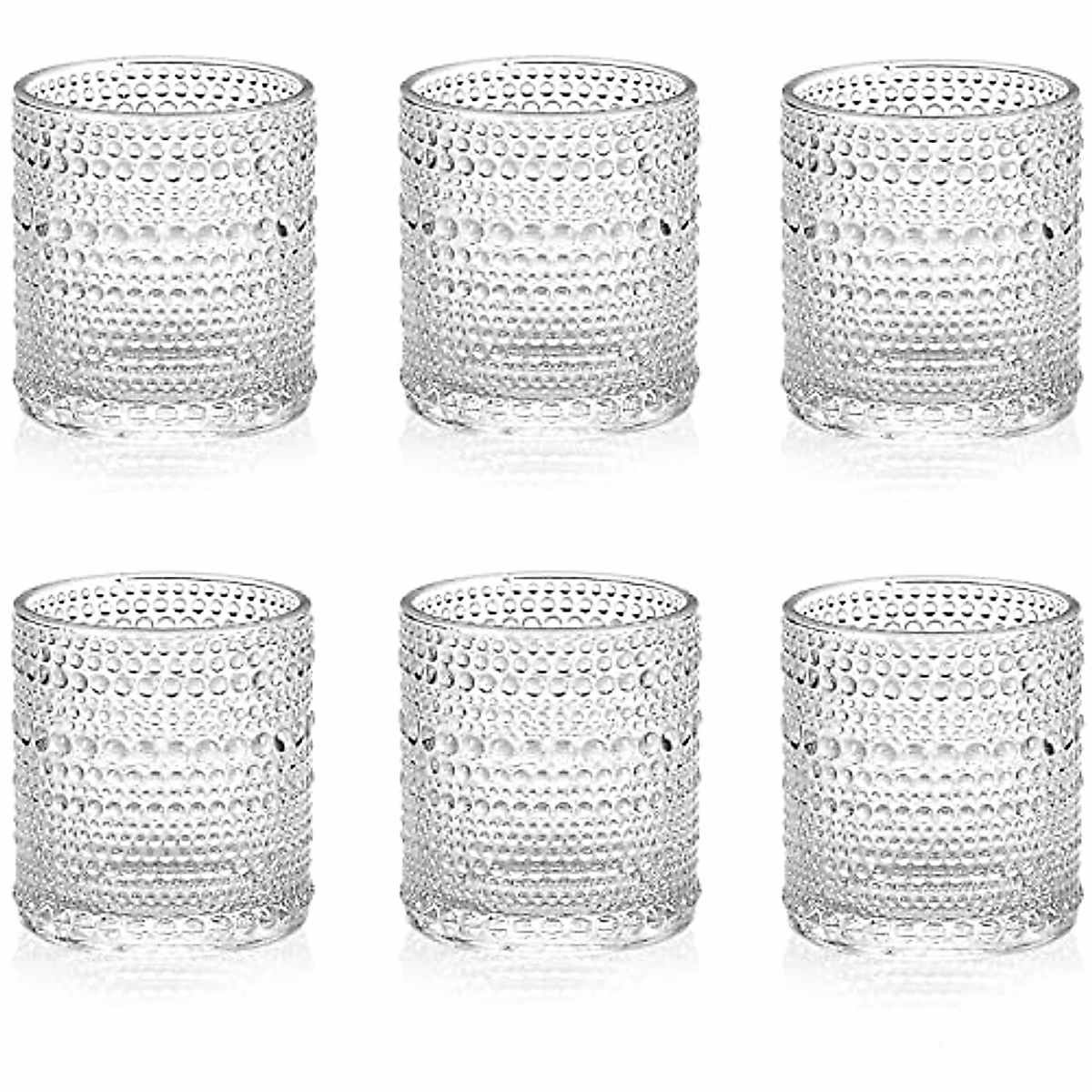 cosnou Mini Rock Glasses, 6.5 oz（200ml） Hobnail Drinking Glasses Set 6, Embossed Vintage Glassware Set for Beer, Cocktail, Soda, Beverage Clear