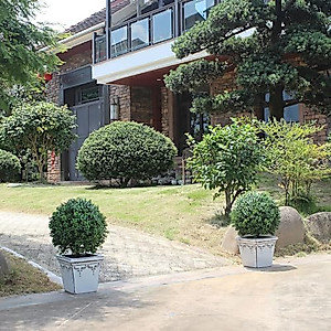 Set of 2 -Pre-Potted Artificial Potted Shrubs UV Resistant,24" Artificial Boxwood Topiary Ball Tree,for Indoor and Outdoor Home Garden(Green)