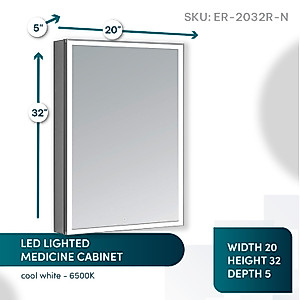 AQUADOM Edge Royale, LED Medicine Cabinet with Defogger, Electrical Outlets, Dimmer, Adjustable LED 3X Magnifying Mirror and Surface Or Recessed Mount. (20W x 32H x 5D Right Hinge)