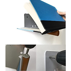 Decorative Invisible Floating Bookshelf with Wooden Rod, Wall Mounted Metal Book Organizer Shelf, for Home, Office, Library, Study, Livingroom, Bedroom, Set of 3 Walnut.