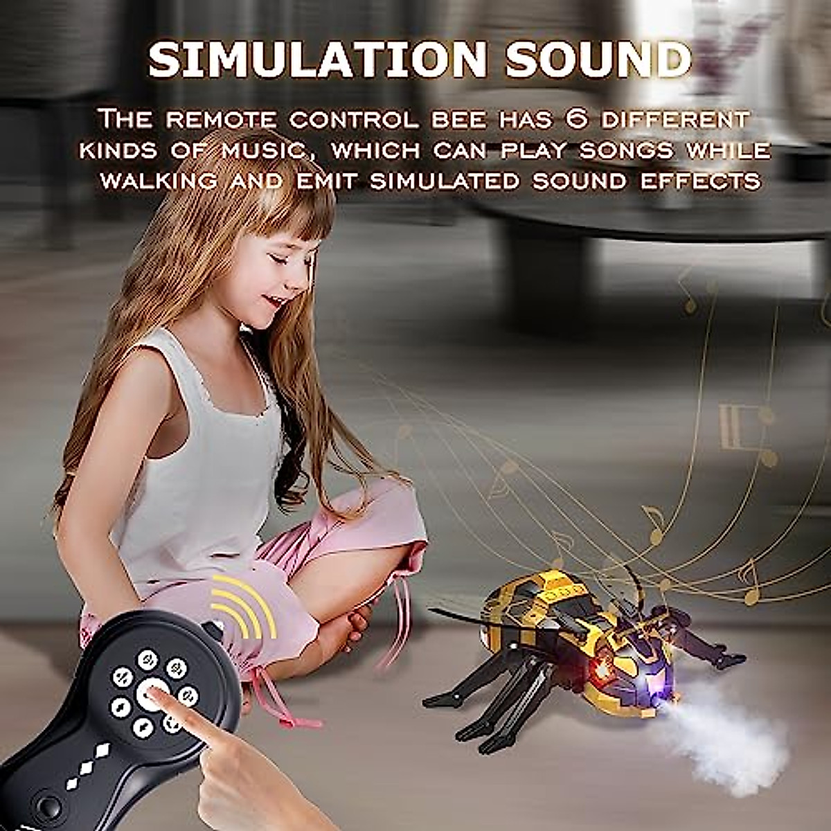 Remote Control Bee Kids Toys - Realistic RC Bee Robot, Robot Toys for Kids with Music, LED Light, Toys for 3 4 5 6 7 8 9 10 11 12+ Year Old Boys/Girls, Gifts for Christmas Easter Halloween, Birthday