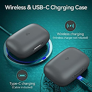 GOLREX Ear Buds Bluetooth Headphones Wireless Earbuds 36Hrs Playback Wireless Charging Case Digital Display Over-Ear Earphones with Earhook Waterproof Headset with Mic for Sport Running Workout Grey