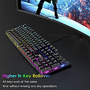 ET Mechanical Gaming Keyboard RGB Backlit Keys Computer Keyboard, 16.8 Million Color 104 Keys Blue Switch Wired Gaming Keyboards Full Size, Aluminum Base USB Keyboard for PC Gamer Laptop