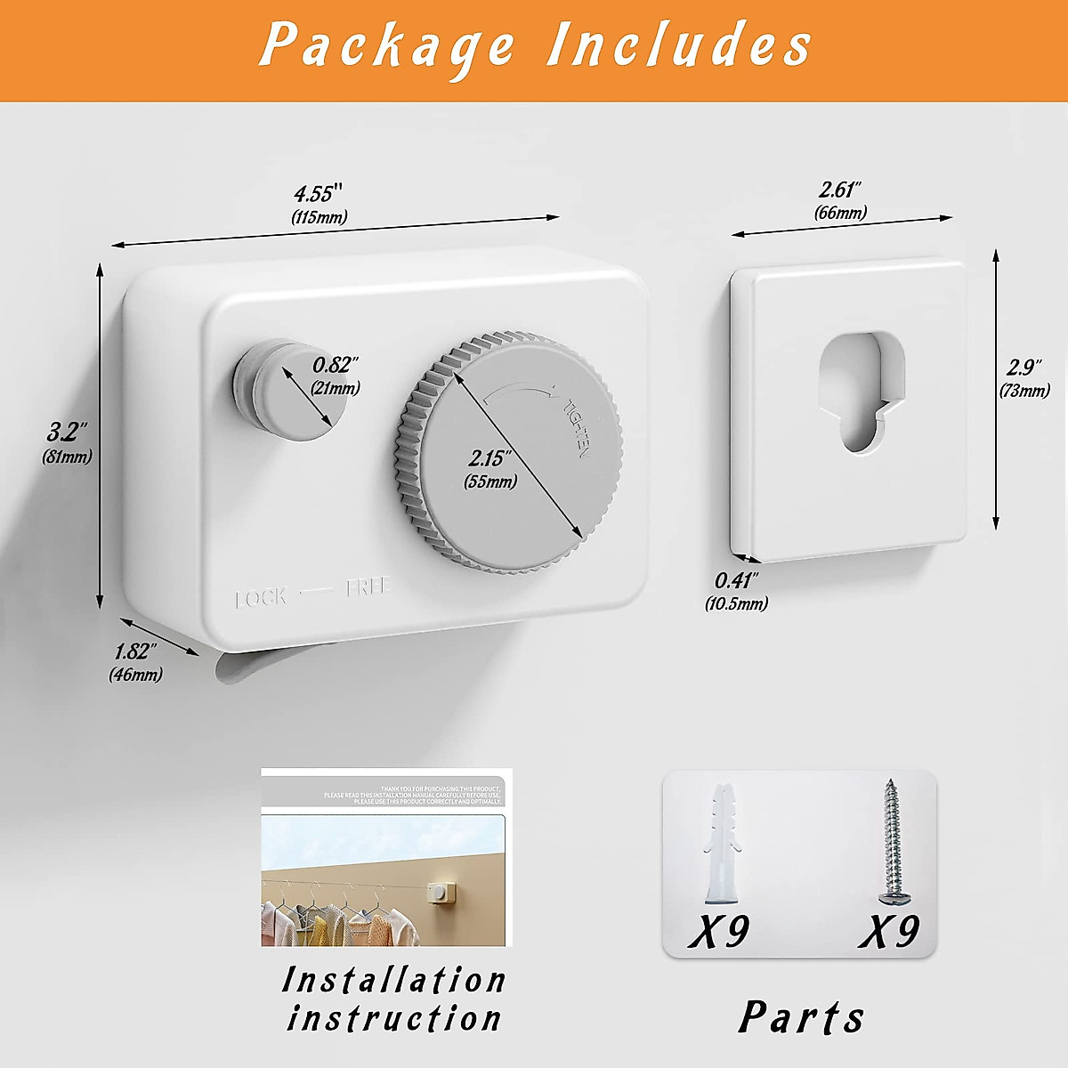 Dancrul Retractable Clothesline Indoor, Clothes Line Retracting Outdoors, Wall Mounted Clothes Line Outdoors Set,13.8 Ft Heavy-Duty Retractable Laundry Line,White