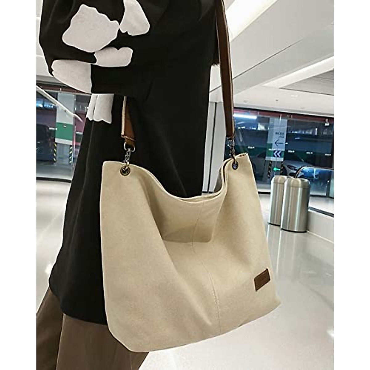 Hobo Bag Women Chic Tote Bag Stylish Casual Retro Students Canvas Shoulder Bag