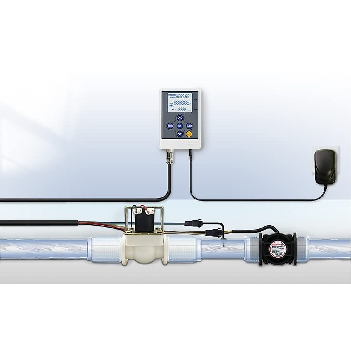 DIGITEN Water Flow Control Meter LCD Display Controller+G3/4" Water Hall Sensor Flow Meter Flowmeter Counter 1-60L/min+G3/4" Electric Solenoid Valve Normally Closed N/C+DC 12V Power Adapter