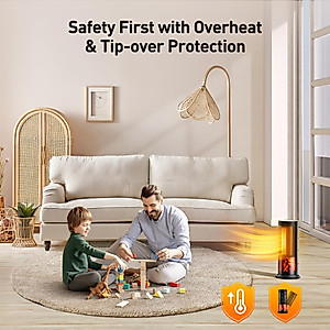 TRUSTECH 17" Tower Space Heater, 70° Oscillating Portable Heater with Thermostat & Remote, 1500W Electric Heater for Indoor Use, 12H Timer, 2 Modes, Safe & Quiet PTC Ceramic Heater for Bedroom, Office