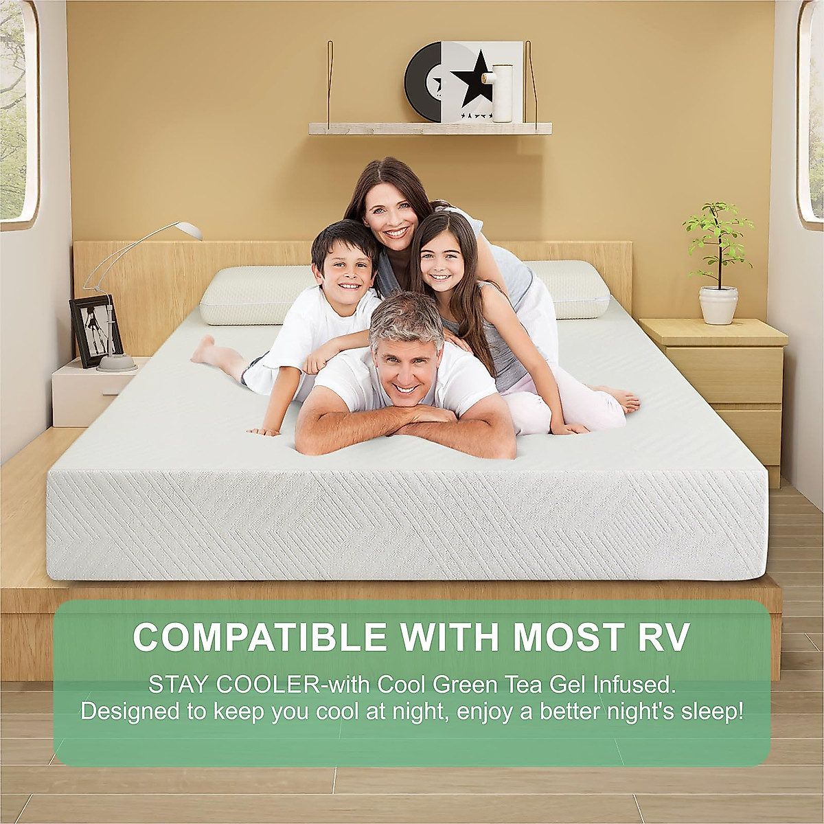 Opoiar 10 Inch Memory Foam Mattress, RV King Mattress in A Box, RV Mattress, Cooling Gel Green Tea, Pressure Relieving, Certipur-Us Certified, Medium Firm Mattress for Travel Camper Trailer Truck