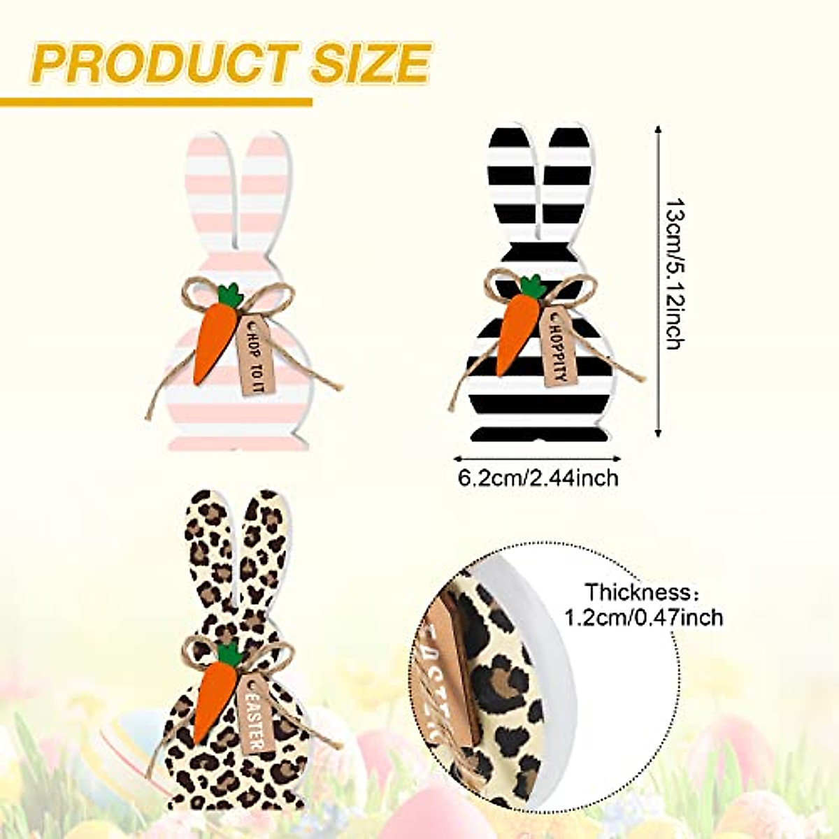 3 Pcs Easter Decor for Tiered Tray Easter Bunny Decor Wooden Bunny Table Signs Farmhouse Bunny with Carrot Tabletop Decoration Easter Party Desk Home Decorations (Classic Style)