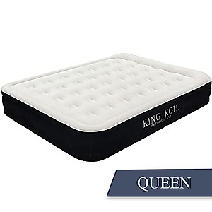 King Koil Luxury Queen Air Mattress with Built-in Pump for Home, Camping & Guests - Queen Size Inflatable Airbed Luxury Double High Adjustable Blow Up Mattress, Durable Portable Waterproof