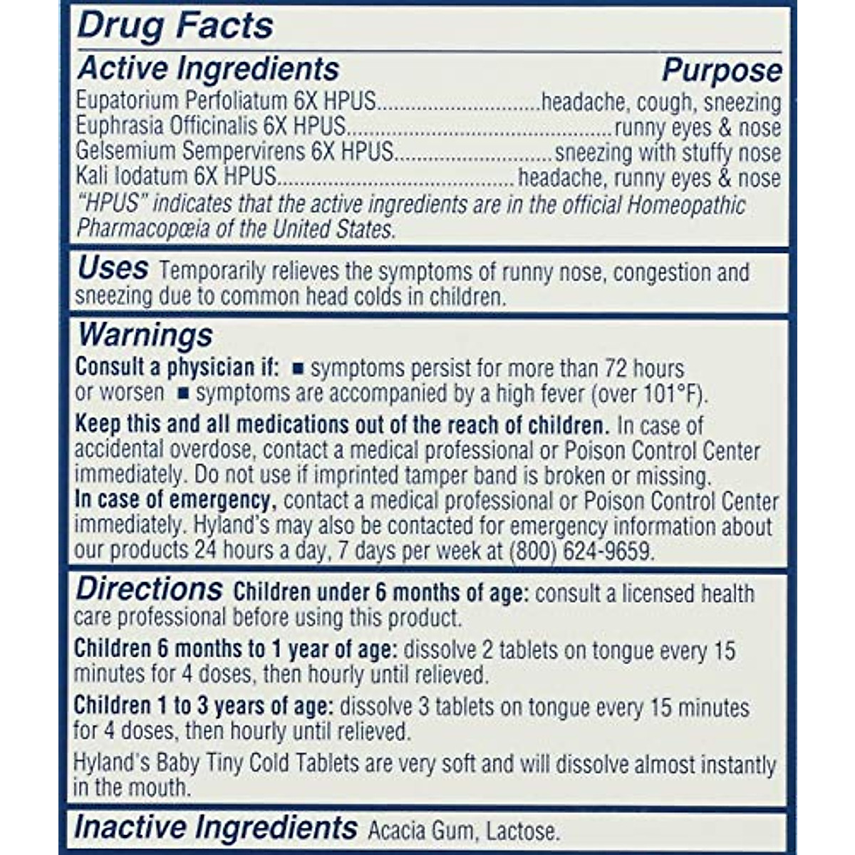 Hyland's, Baby Tiny Cold, 125 Tablets