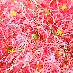 BllalaLab Pink & Gold Crinkle Cut Paper Shred Filler 1LB, Raffia Paper Gift Wrapping Basket Filling Bag Stuffing and Packing, Assorted Color Variations Tissue Filler (Pink & Magenta & Gold)