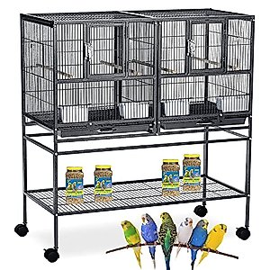 Combo Breeding Stacker Center Divided Breeder Bird Flight Double Rolling Cage with Side Breeding Nest Door (Black Vein, Single Stack)