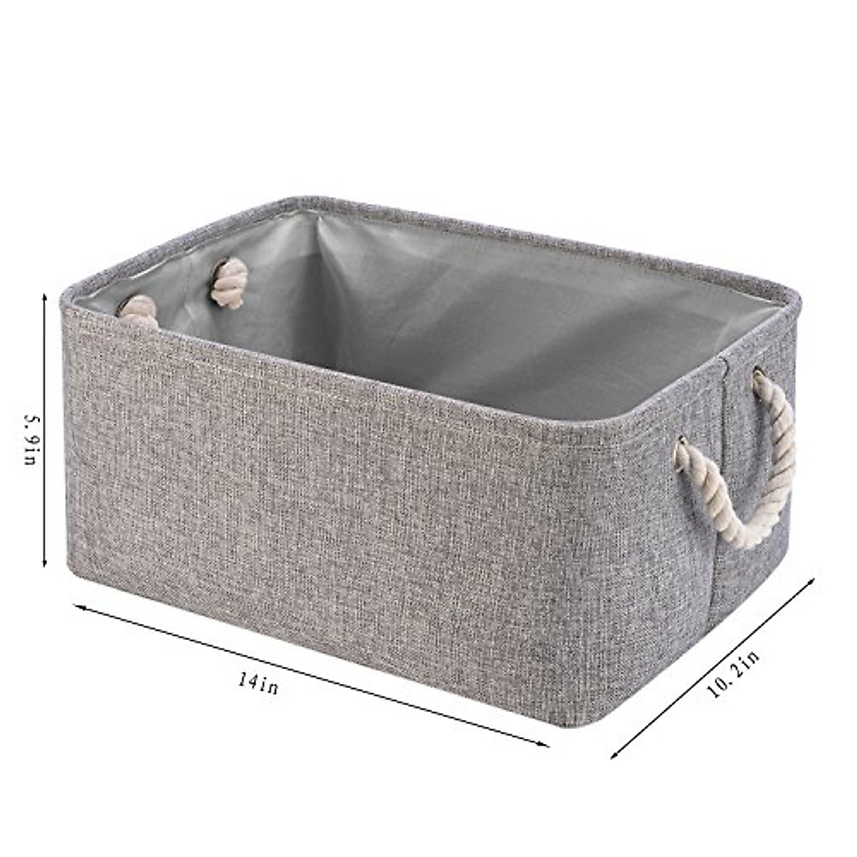 Collapsible Storage Basket Bins, Decorative Foldable Rectangular Linen Fabric Storage Box Cubes Containers with Handles- Medium Organizer For Nursery Toys,Kids Room,Towels,Clothes, Grey14Lx10.2Wx5.9H