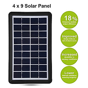 ASHATA 9V 3W Solar Panel, 93% Light Transmittance, 18% Conversion Rate, IP65 Waterproof Polysilicon Solar Panel Power Backup with DC Port, Charging for LED Lights, Mini Fans, etc