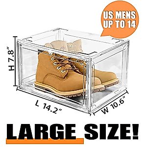 EDS FAM 4 Pack Sneaker Storage for Sneakerheads Shoe Boxes Crates Clear Plastic Stackable Boot Display Case