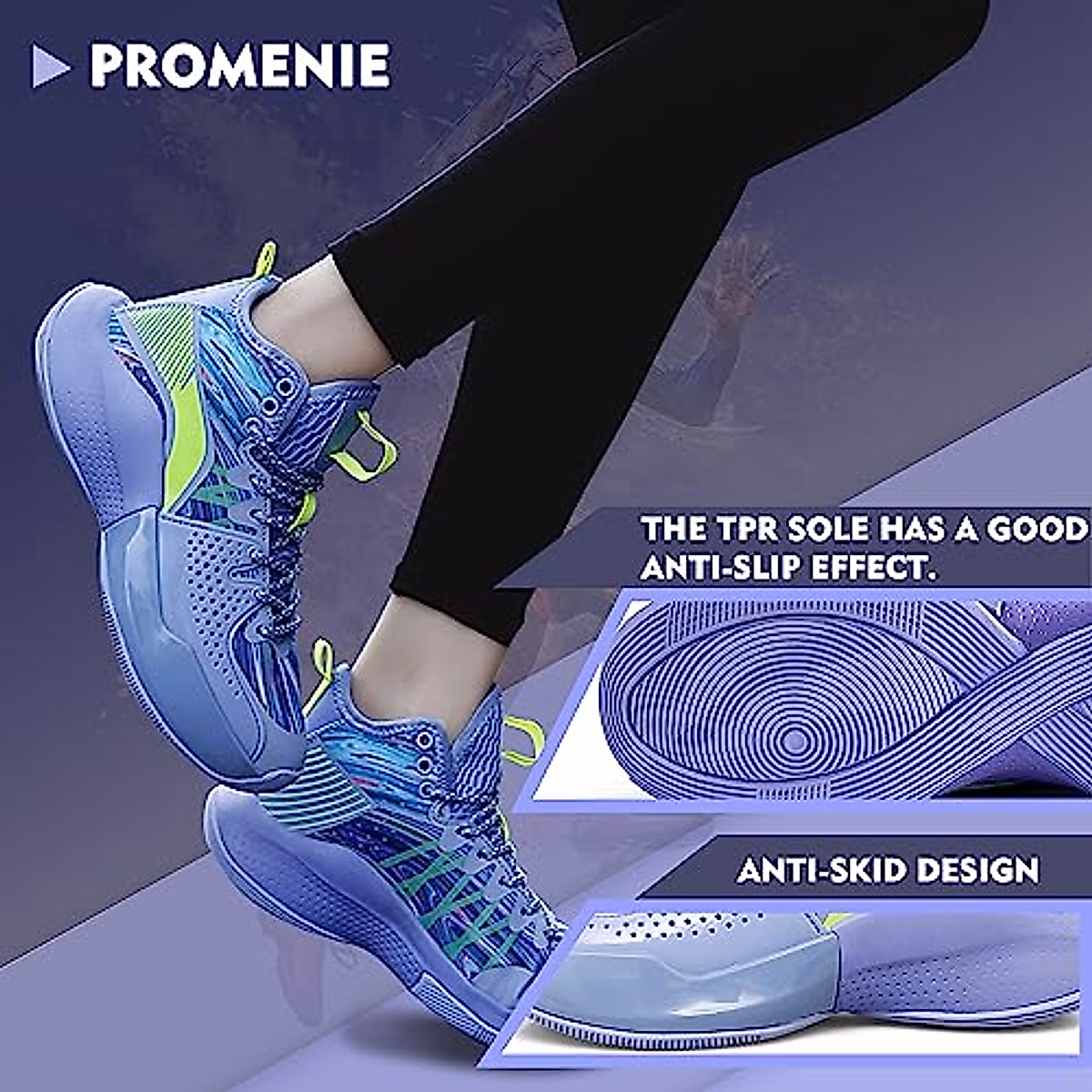 Promenie High Top Men's Basketball Shoes with Shock Absorption and Non-Slip Outdoor Training Shoes Purple Size 8