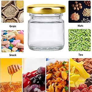 Encheng 1.5oz Mini Glass Jars Bulk Set of 70,Round Small 45ml Honey Jars with Golden Lids,Clear Mini Storage Canning Jar for Candle Making,Spice,Jelly,Jam,Wedding,Party Favor