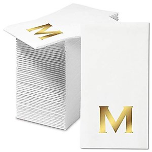 Lillian Vernon Copperplate Personalized Monogram Foil Stamped Linen-Like Guest Hand Towels (Set of 100)- 50% Cotton 50% Paper Blend, 13" by 17" Open and 4 1/2" by 8 1/2" Closed, Choose from 5 Colors