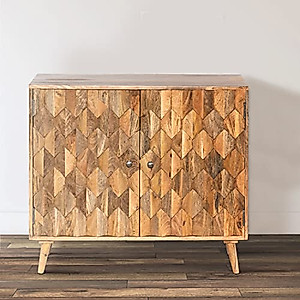 The Urban Port Sideboard with 2 Honeycomb Inlaid Doors and Wooden Frame, Natural Brown