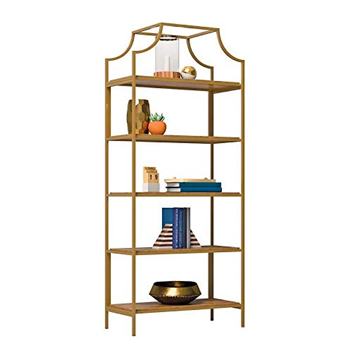 Sauder International Lux Sindoori Mango 5-Shelf Metal Frame Bookcase, Sindoori Mango Finish