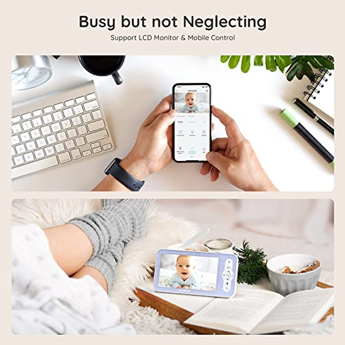 BOIFUN 5" Baby Monitor, 1080p WiFi Baby Monitor Via Android/iOS App Control, Video Record & Playback, Temp & Humidity Sensor, Night Vision, 2-Way Talk, Motion & Sound Detection, with Wall Mount Base